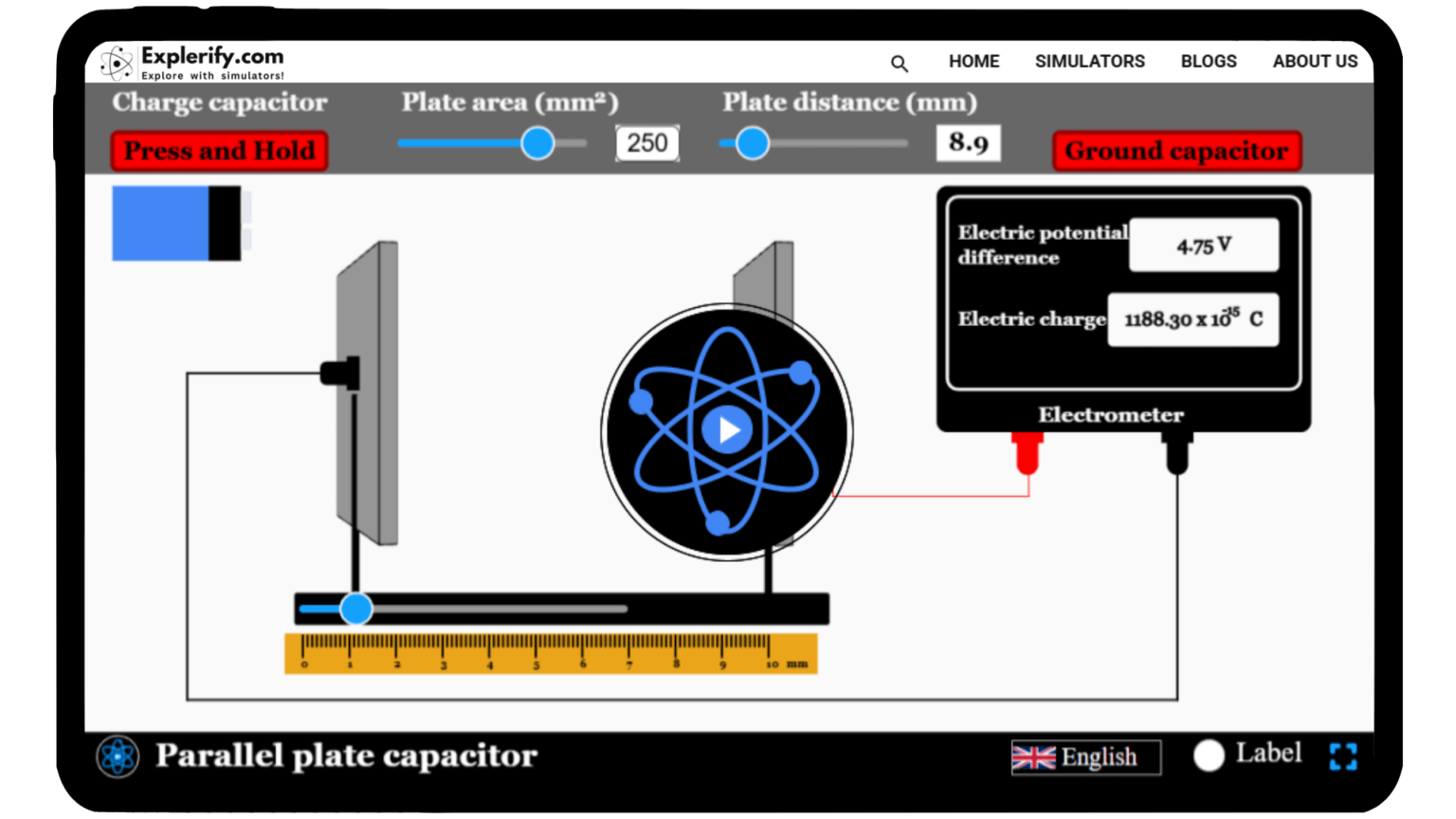 Parallel plate capacitor simulator - Explerify.com
