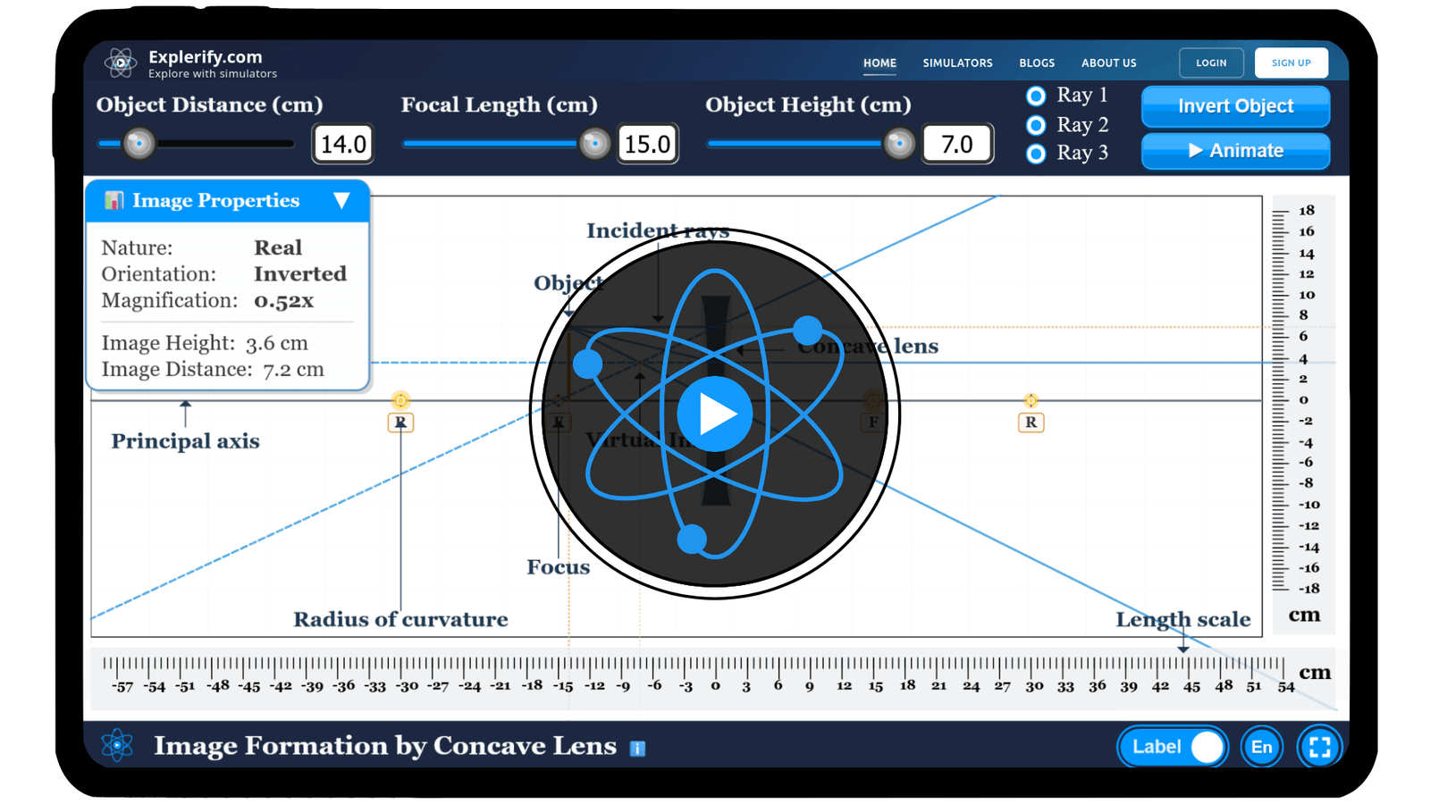 Concave lens simulator | Ray Diagrams & Image Formation - Explerify.com
