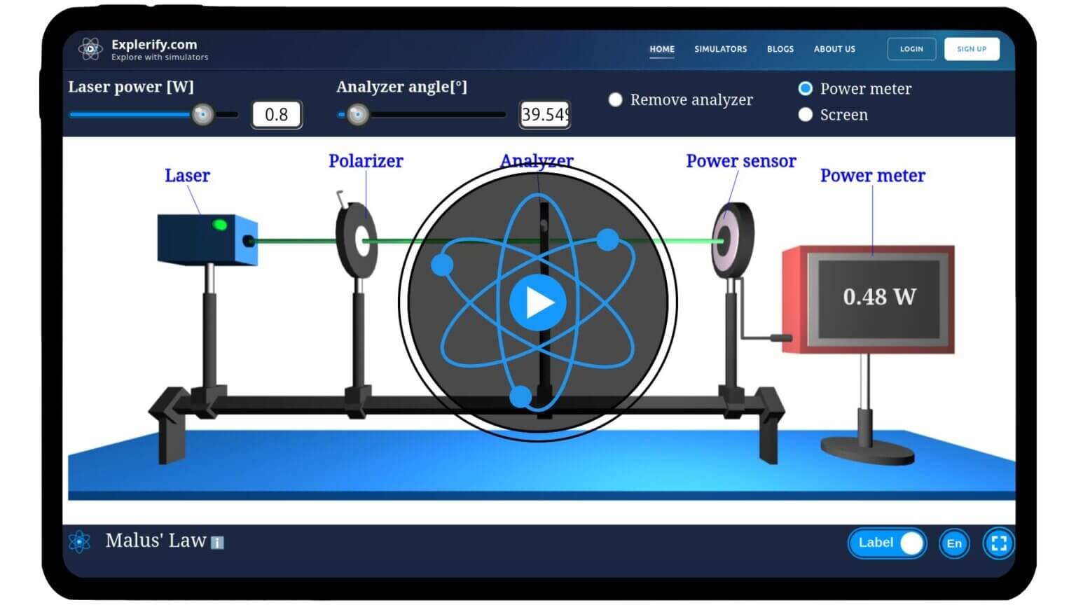 Malus's law simulator - Explerify.com